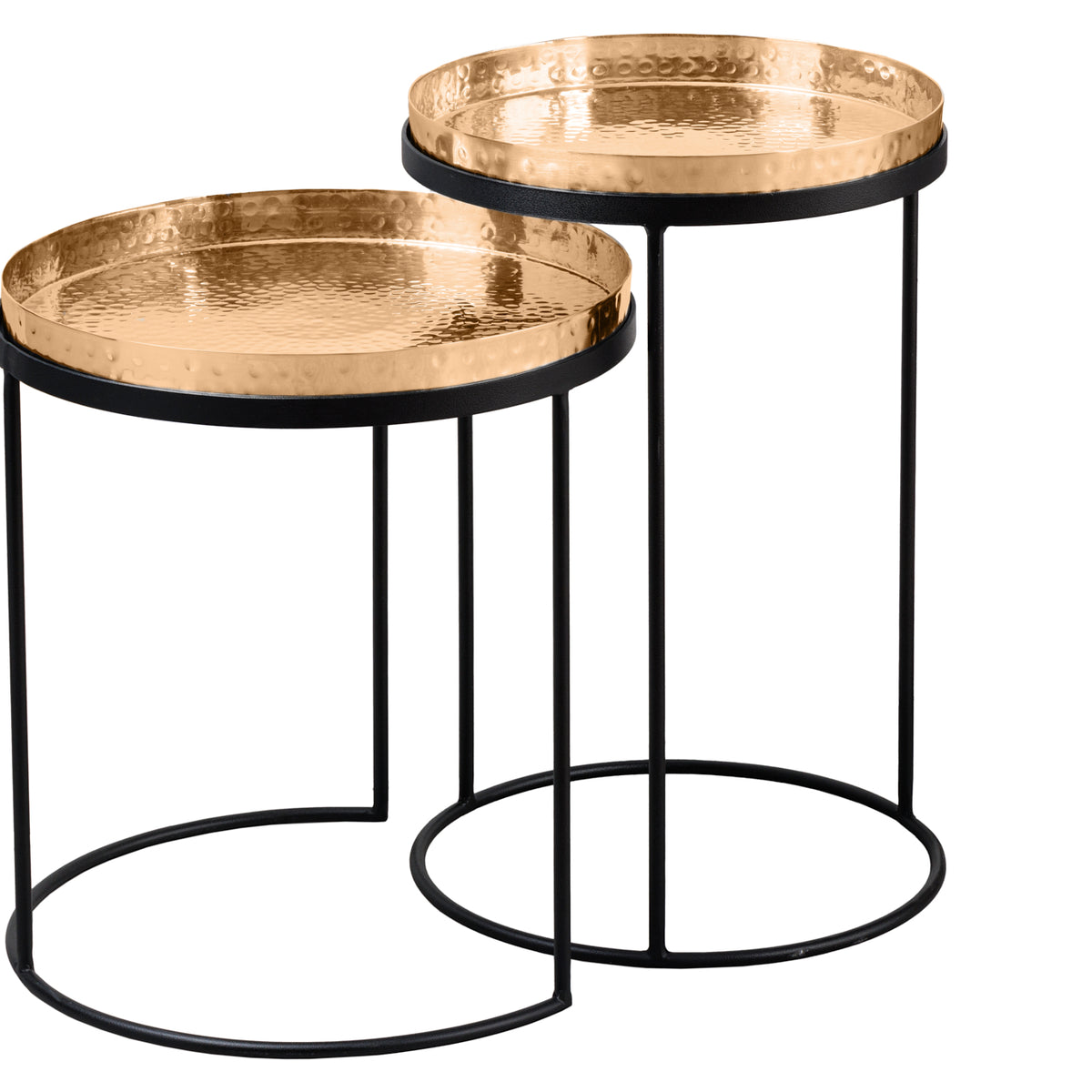 Side table ELEMENTS set of 2 removable trays hammer stroke effect gold – Invicta Interior