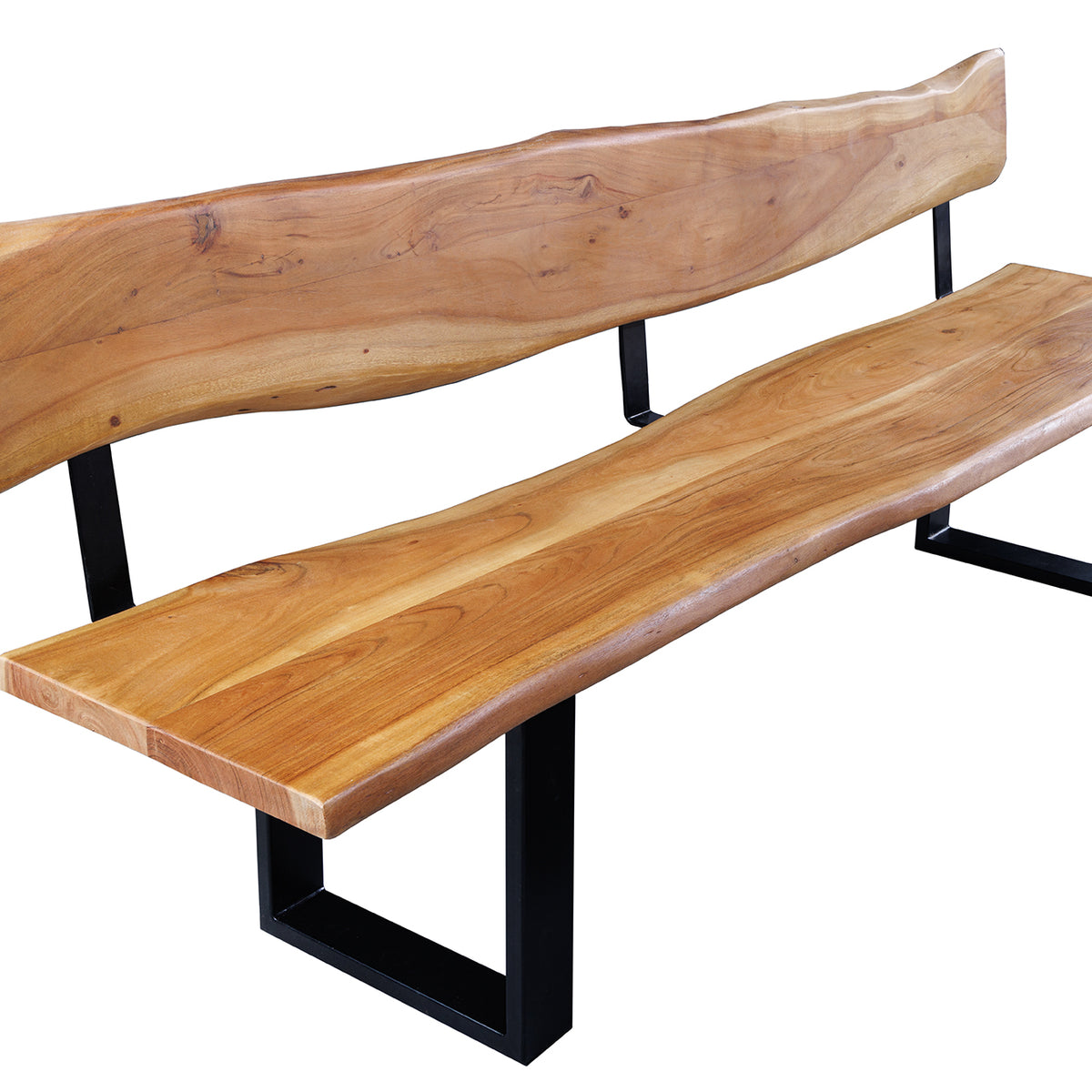 Bench MAMMUT 200cm U-legs 40mm w/ back rest acacia wood honey finish – Invicta Interior