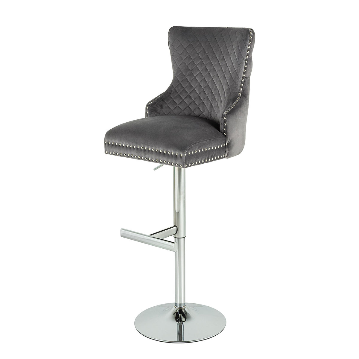 Bar stool CASTLE height adjustable with lion´s head handle velvet grey – Invicta Interior