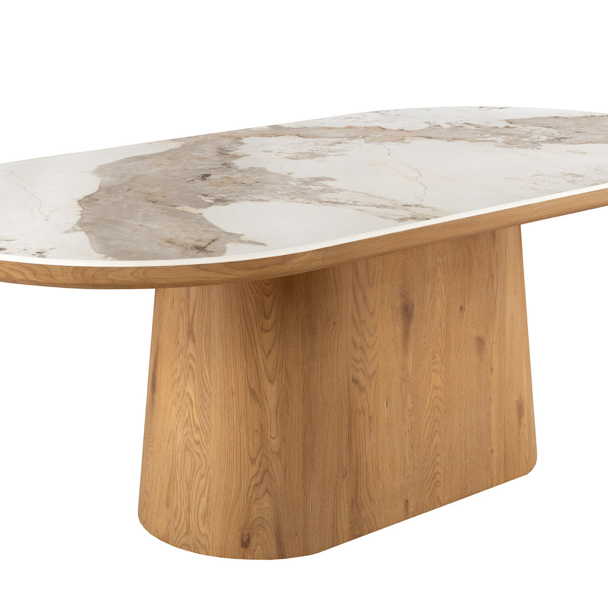 Dining table UNIQUE 200cm oval frame oak wood verneered ceramic white ...