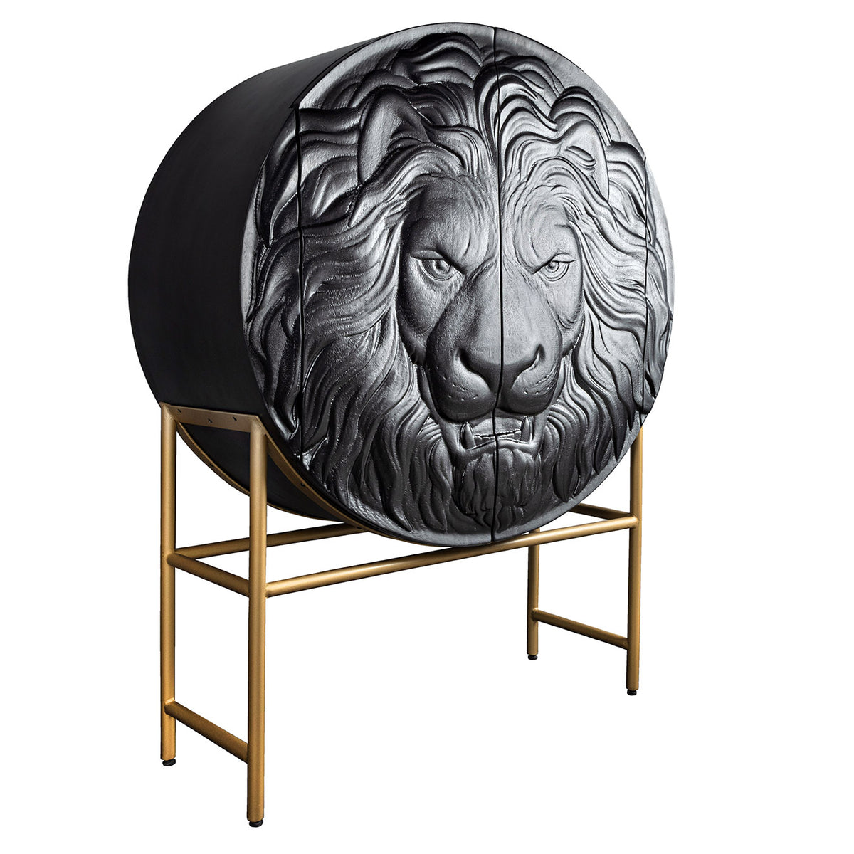 Highboard LION 140cm 3D mango wood black golden frame – Invicta Interior