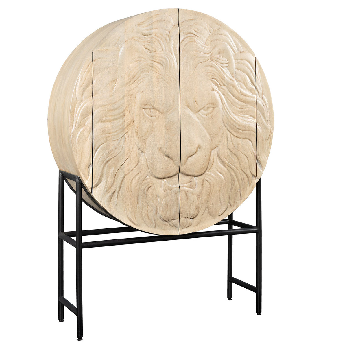 Highboard LION 140cm 3D mango wood white frame black – Invicta Interior