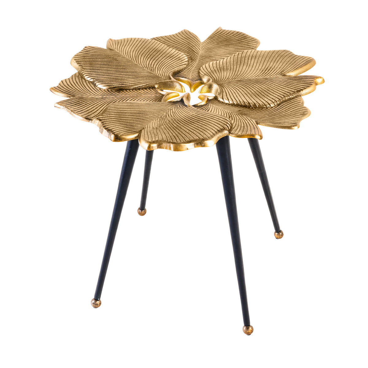 Coffee table GINKGO LEAVES 55cm gold with black legs – Invicta Interior