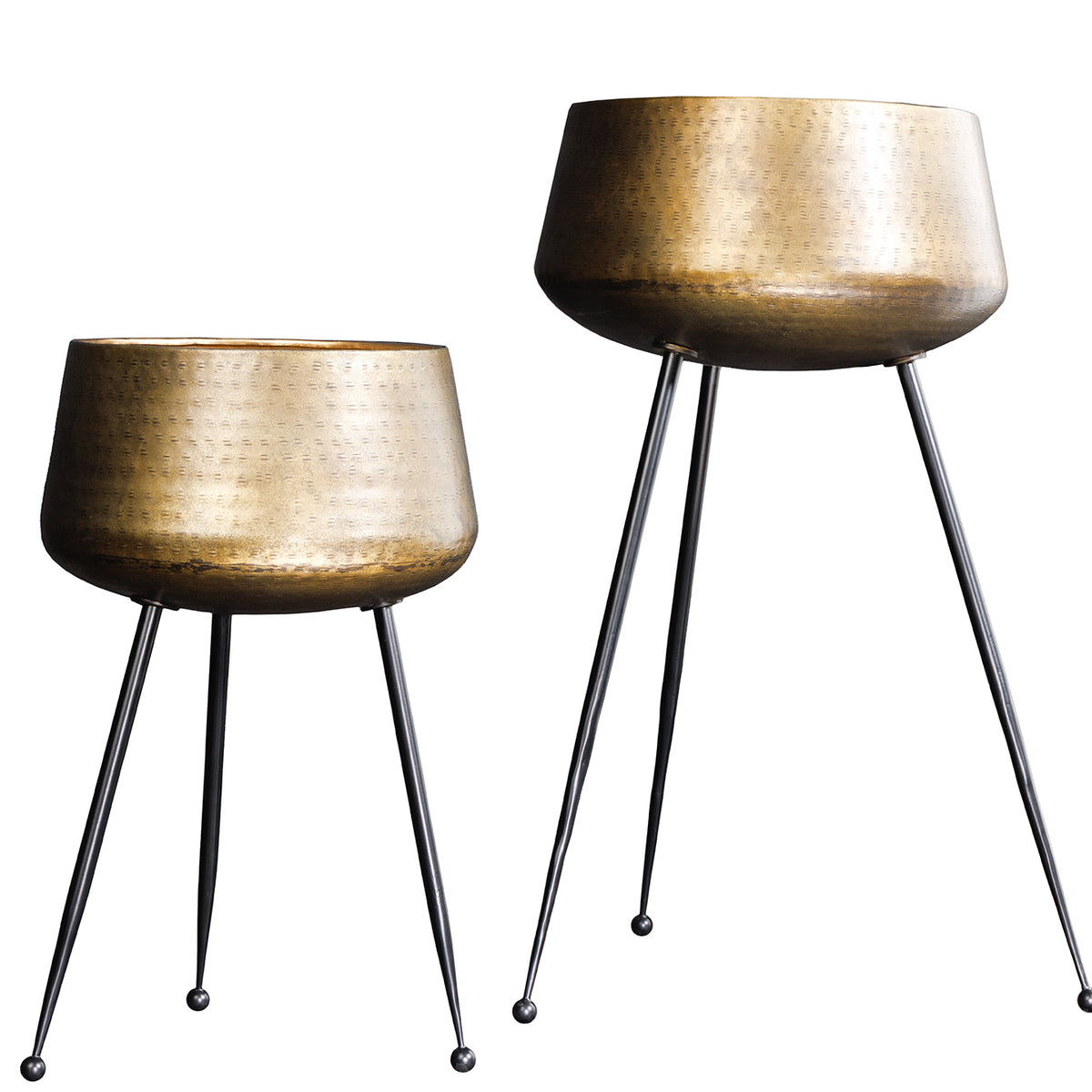 Flower pot FLOWERS set of 2 black frame hammer stroke effect brass ...