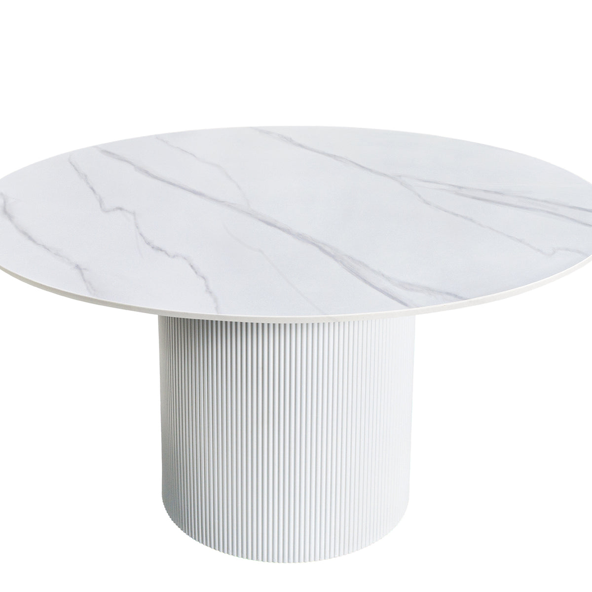 Dining table UNIQUE 120cm round white frame ceramic white marble top ...