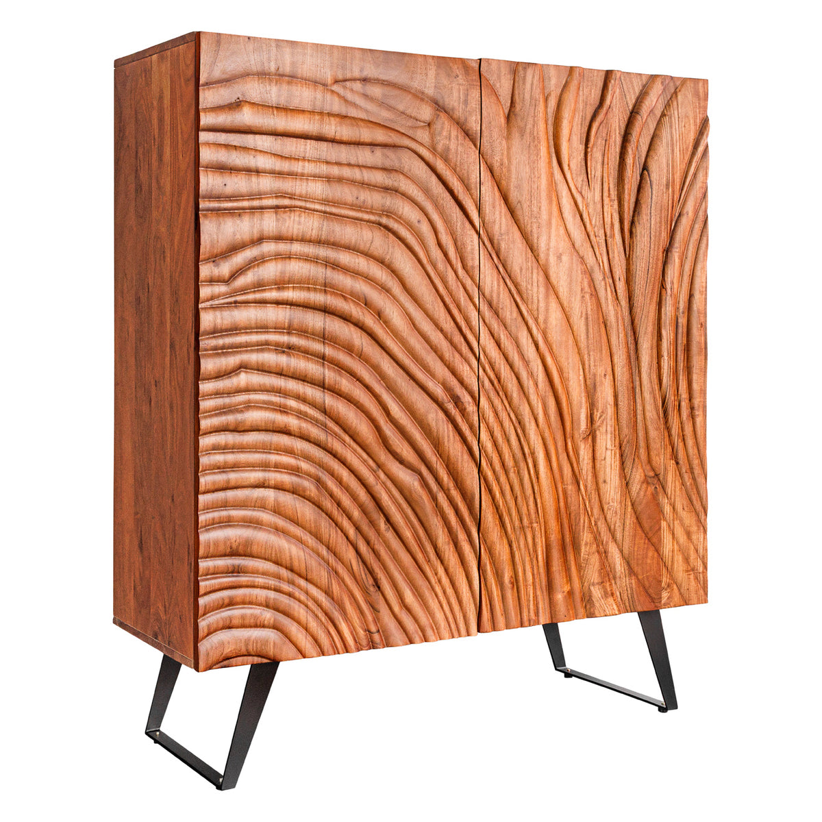 Highboard FLUID 120cm 3D acacia wood walnut brown – Invicta Interior
