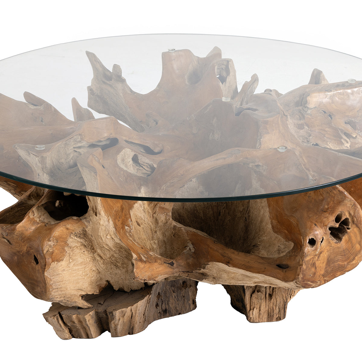 Coffee table ROOT 100cm teak wood rack w/o round glass plate – Invicta ...