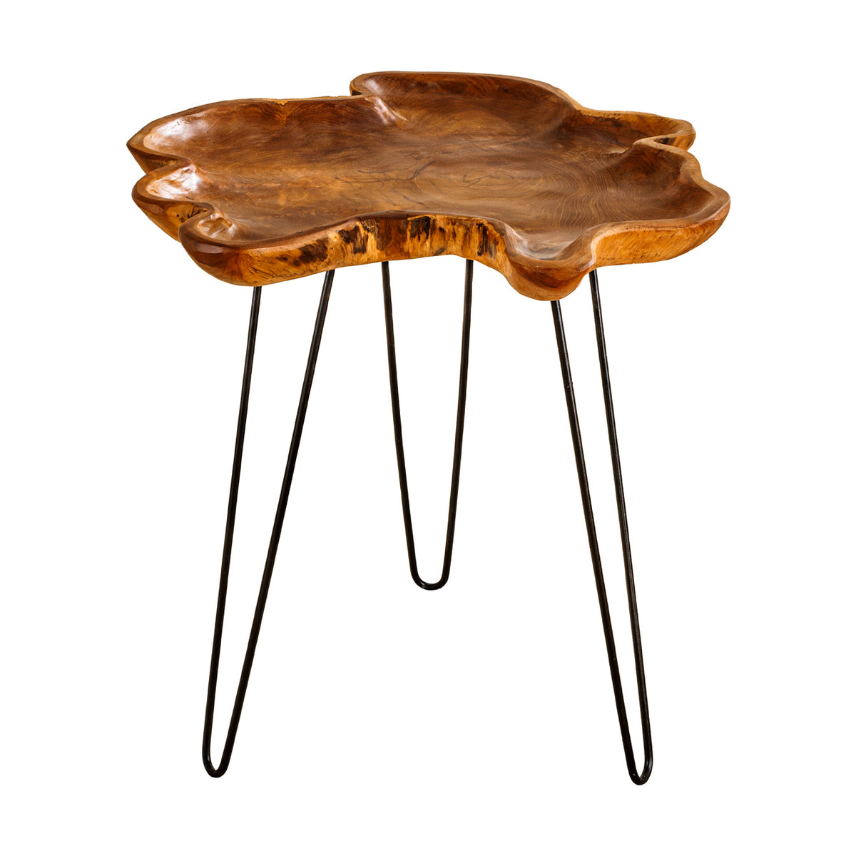 Side table WILD 65cm teak wood natural brown w/ harpin legs black ...
