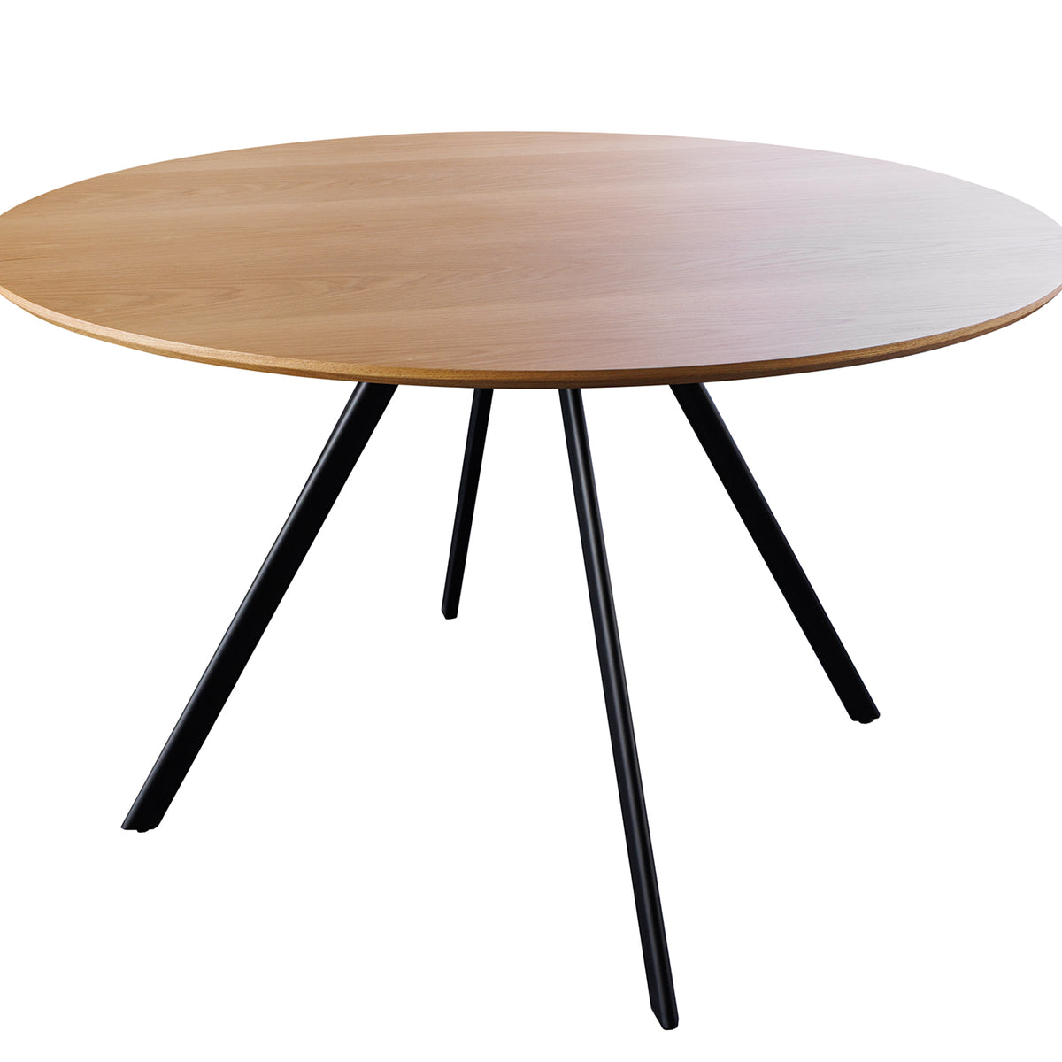 Dining table ATELIER 120cm round natural oak wood look w/ black metal ...