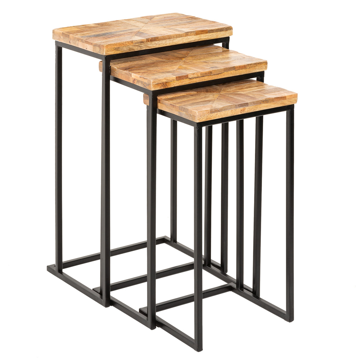 Side table INDUSTRIAL set of 3 mango wood – Invicta Interior