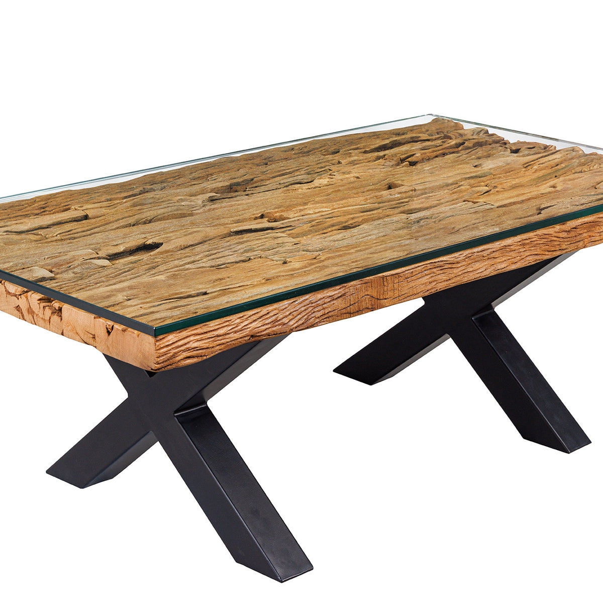 Coffee table BARRACUDA 110cm recycled teak wood w/o glass plate ...