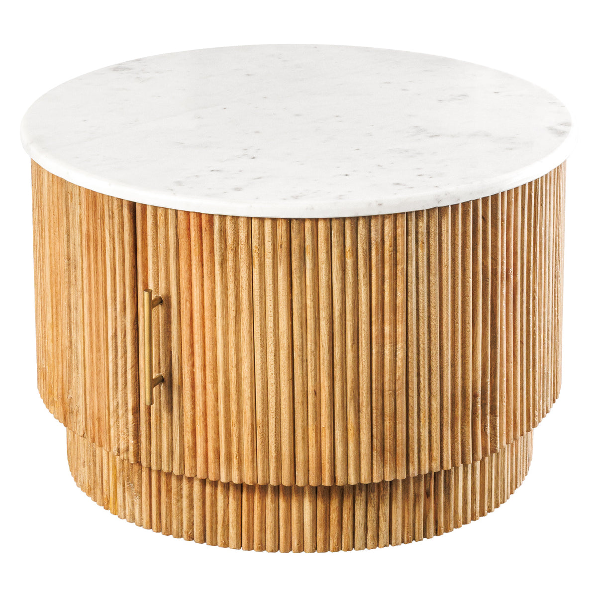 Coffee table TRES CHIC Ø 60cm round mango wood natural w/ white marble ...