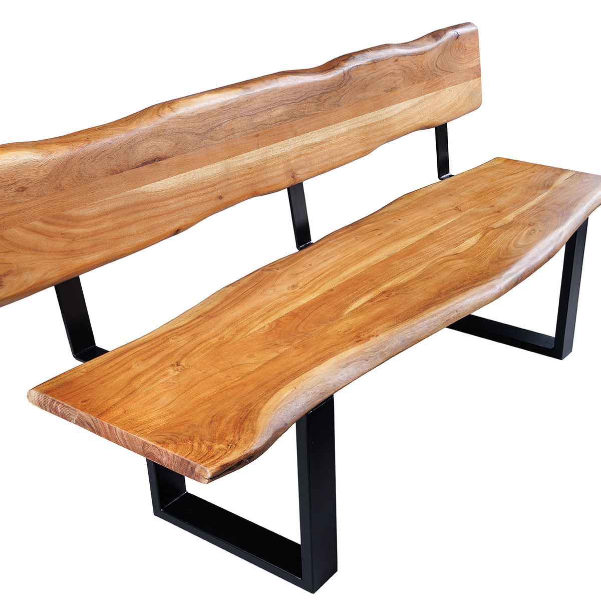 Bench MAMMUT 160cm U-legs 40mm w/ back rest acacia wood honey finish ...