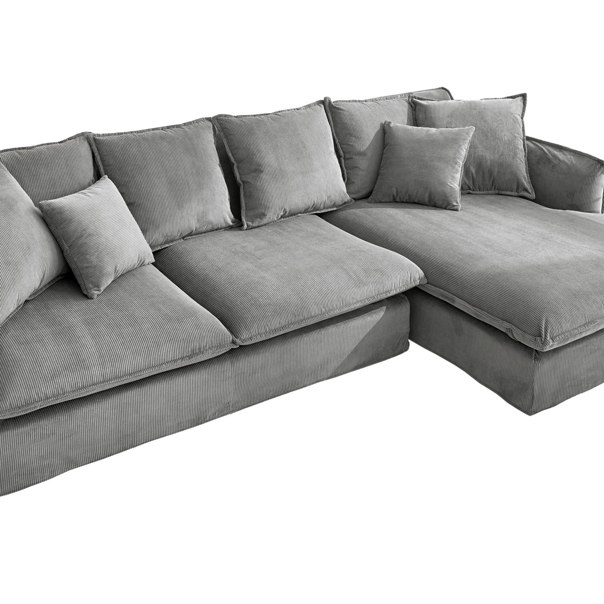 Corner sofa HEAVEN 255cm spring core removable cover cord grey ...