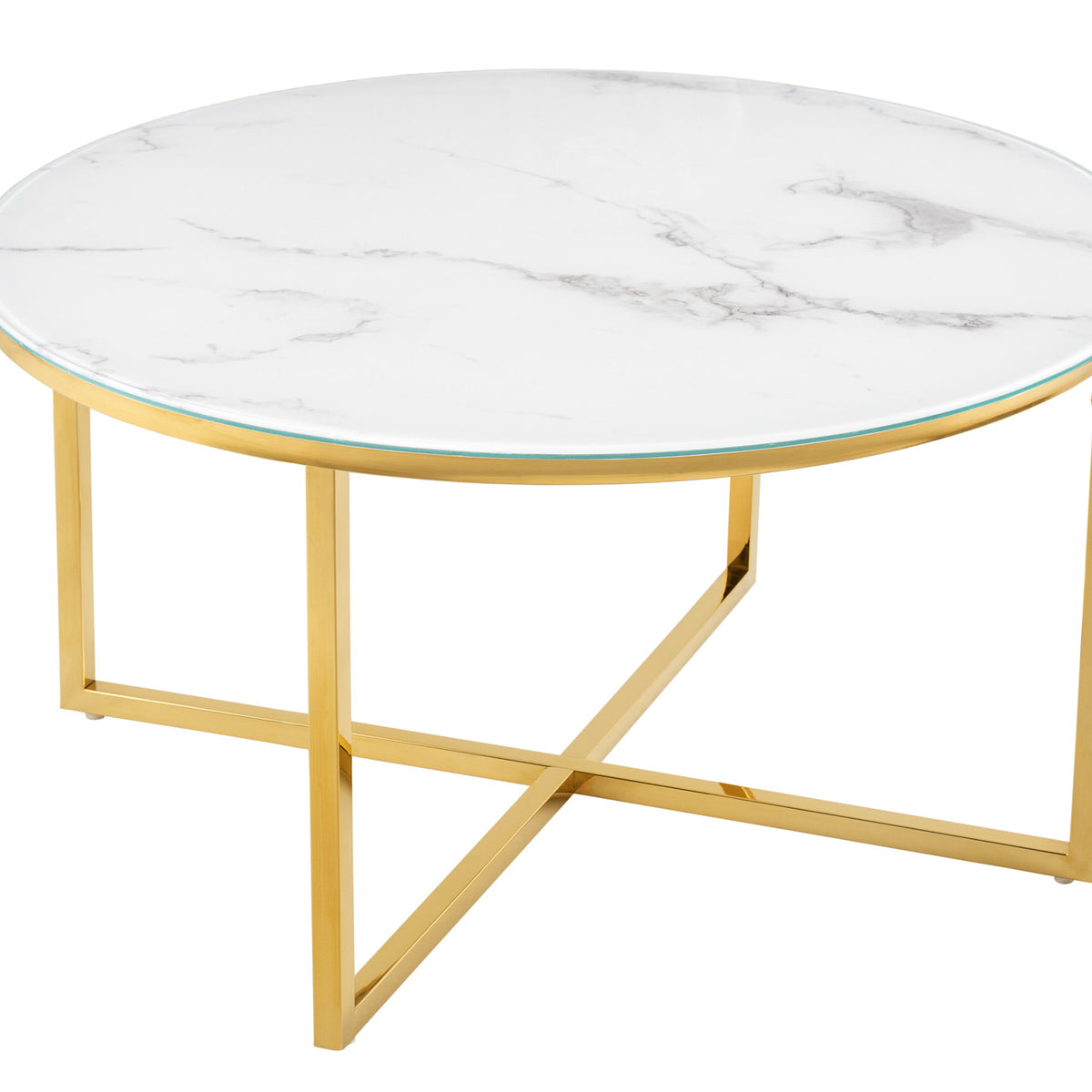 Coffee table ELEGANCE 80cm marble look white golden legs – Invicta Interior