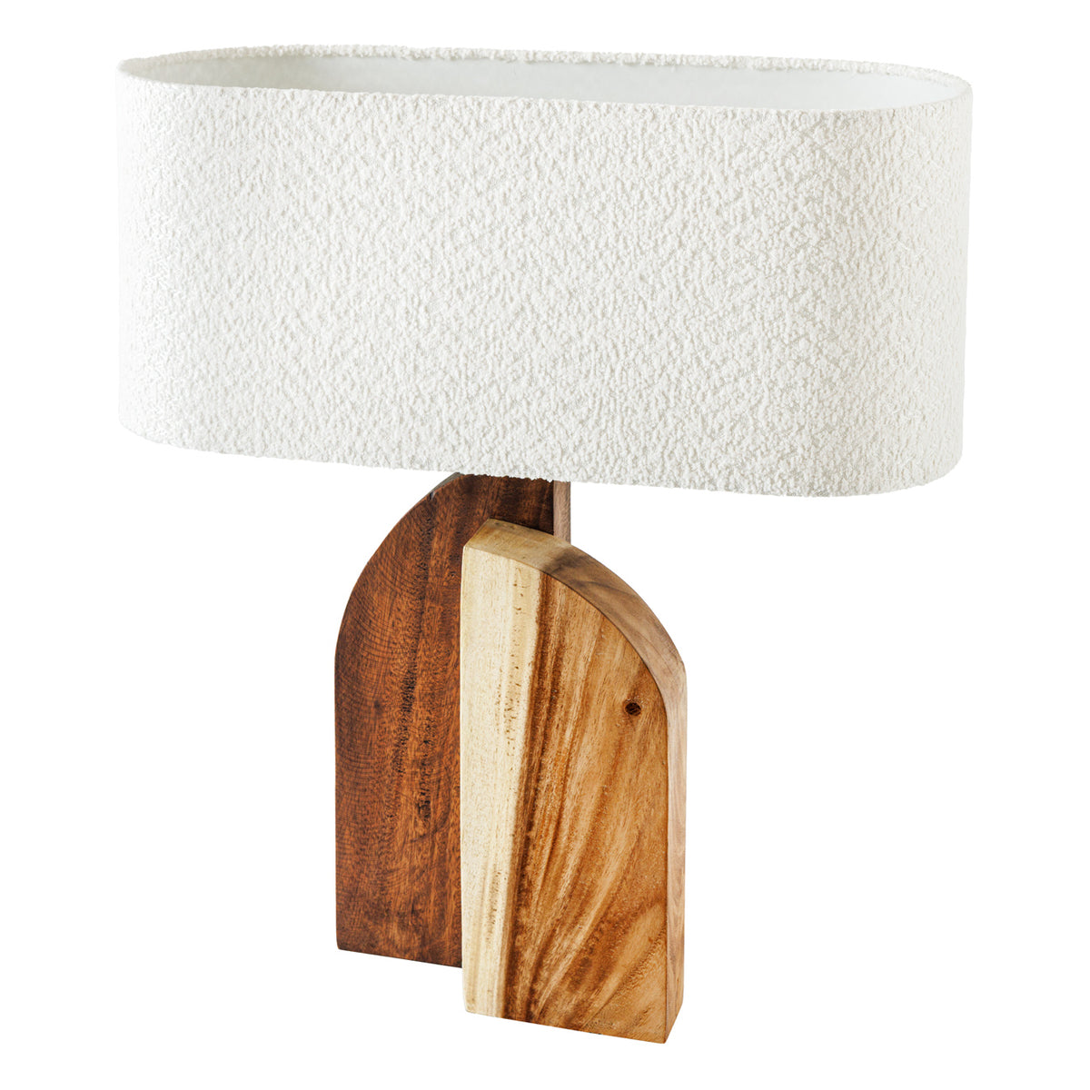 Table lamp LOVERS 60cm natural raintree wood lampshade bouclé white ...