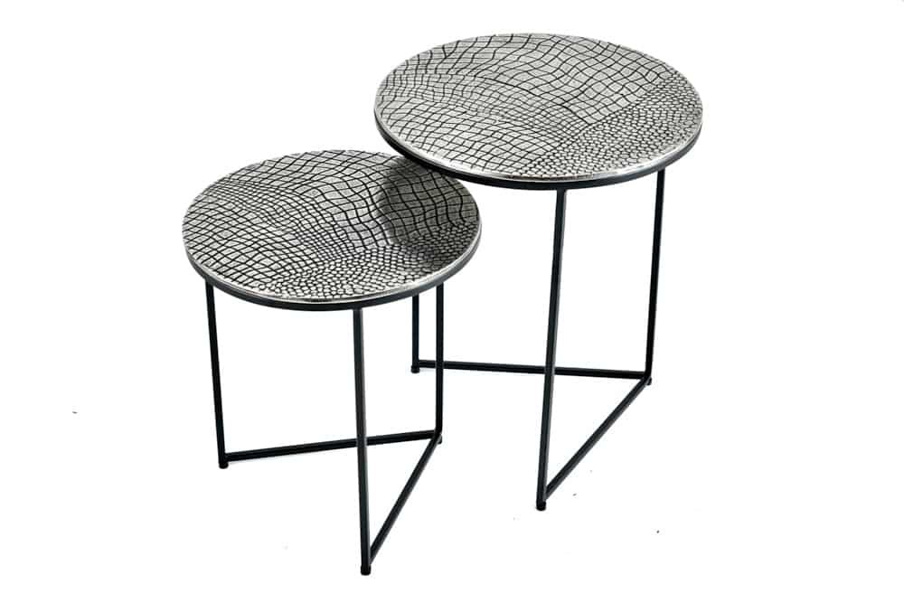 Side table ELEMENTS 40cm crocodile look set of 2 antique silver ...