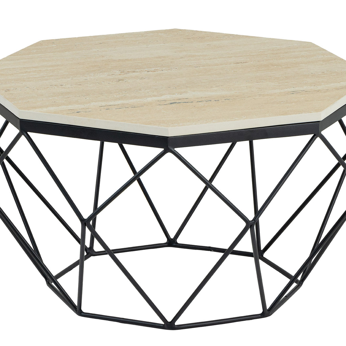 Coffee table DIAMOND 70cm rack iron black top travertine – Invicta Interior